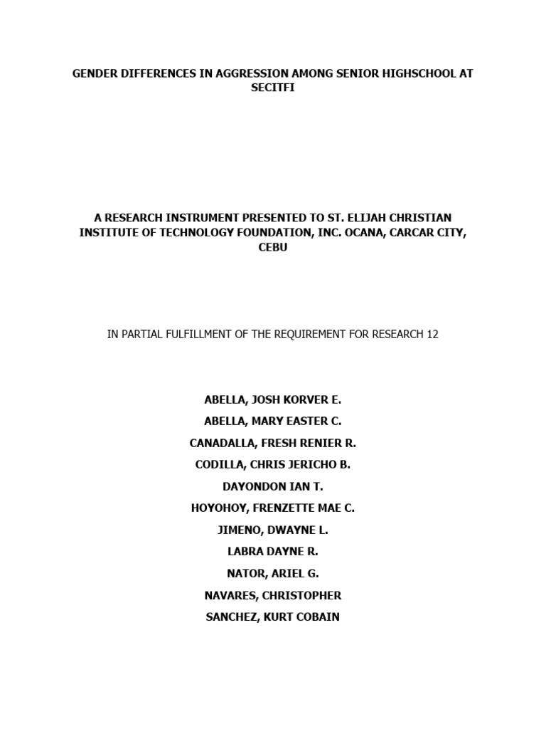 Gender Differences in Aggression Among Senior Highschool at Secitfi ...