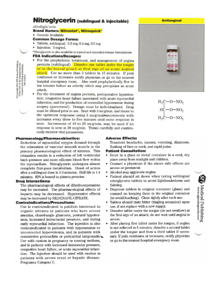 Nitroglycerin Sublingual Injectable | PDF