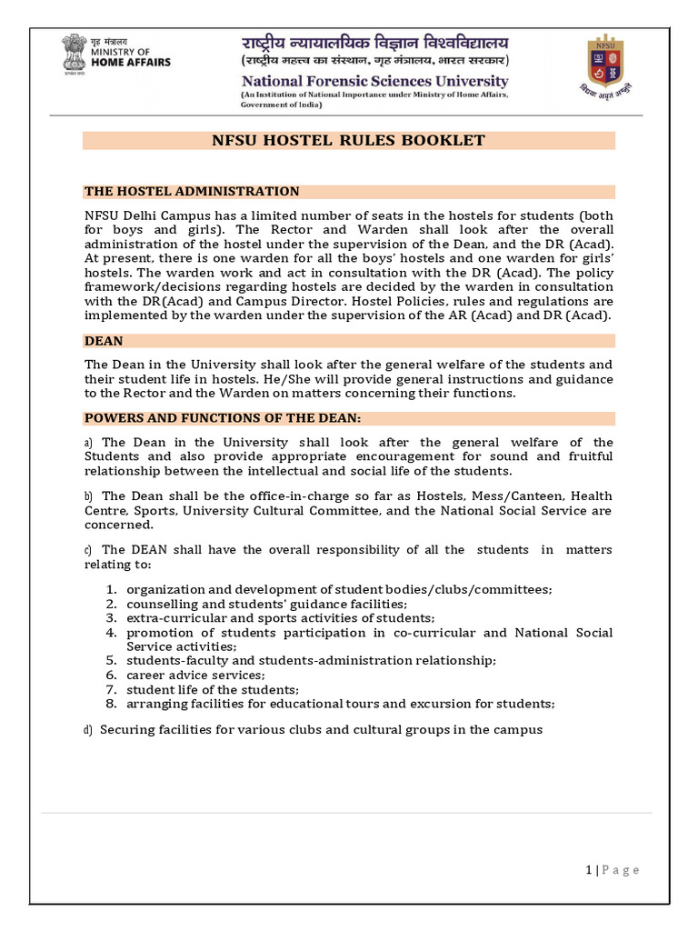 Hostel Rule Booklet - 3-07-2024 | PDF | Academic Term | University And ...