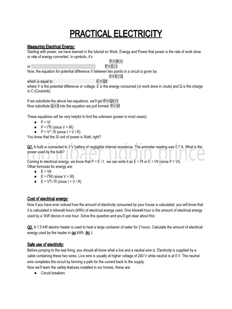 Practical Electricity ADS COACHING | PDF | Fuse (Electrical) | Voltage