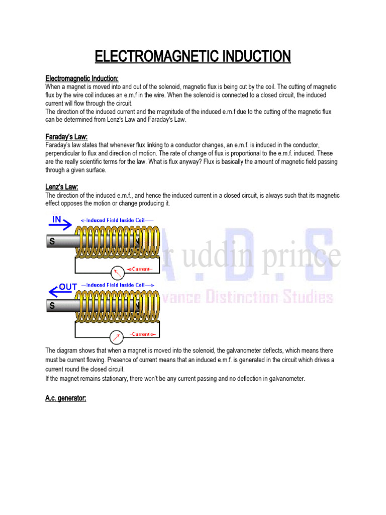 Electromagnetic Induction ADS COACHING | PDF | Electromagnetic ...