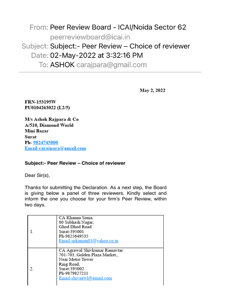 Subject - Peer Review - Choice of Reviewer | PDF | Service Industries