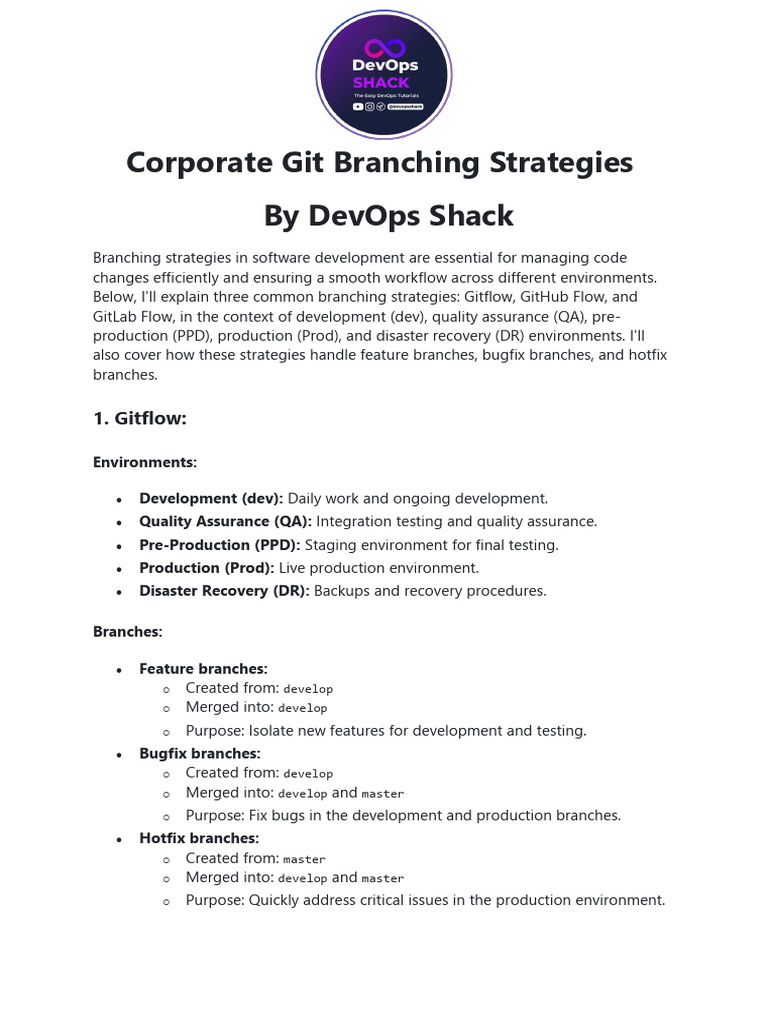 Corporate Git Branching Strategies by DevOps Shack | PDF | Technology ...