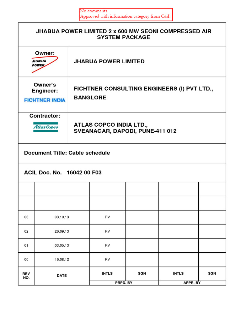 Cable Schedule | PDF | Electric Power | Energy Technology