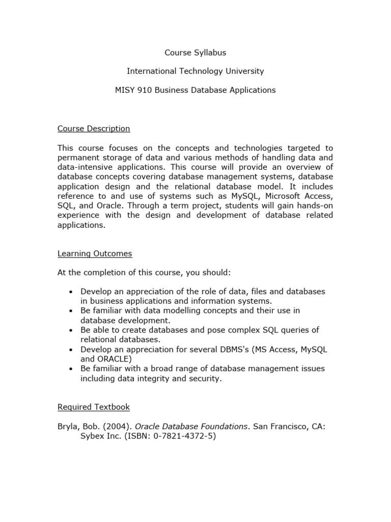 Business Database Applications Syllabus | PDF | Databases | Microsoft Access