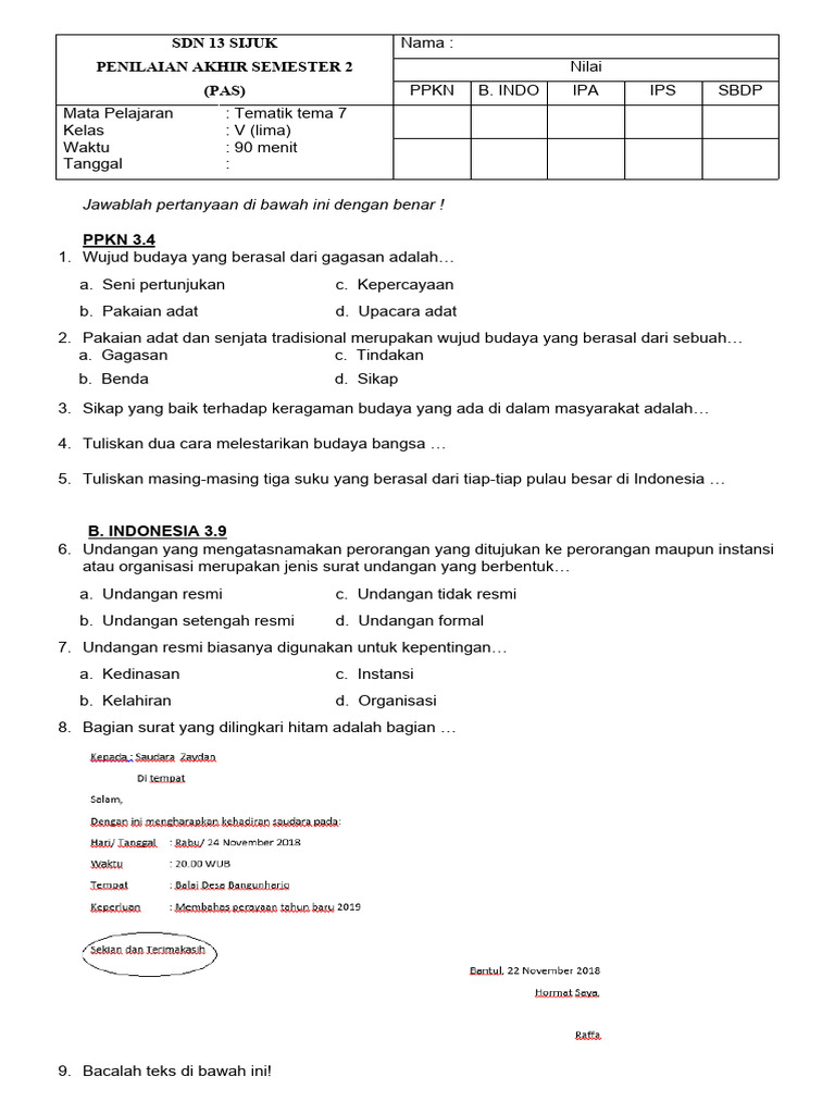 Soal PAS TEMA 7 Kelas 5 SMT 2 | PDF
