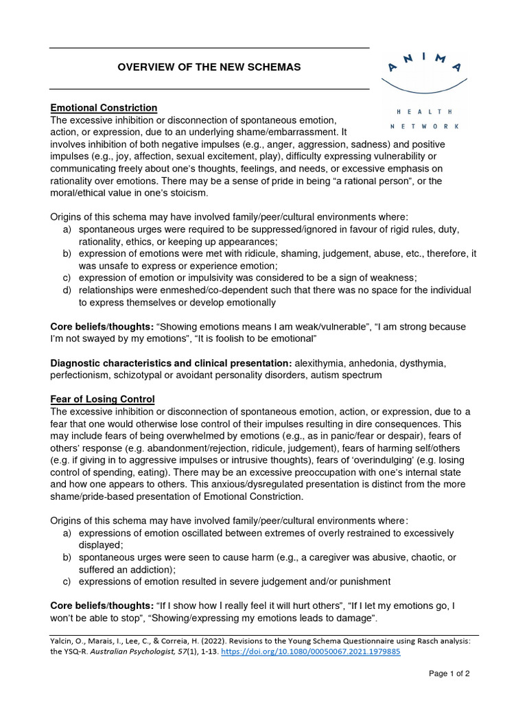 Schema Revisions for Clinicians | PDF | Emotions | Impulsivity