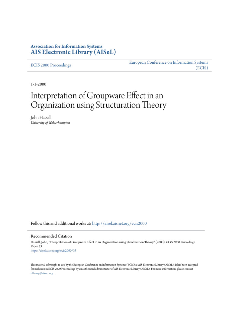 Topic 6 Interpretation of Groupware Effect in An Organization Using Structuration Theory | PDF ...