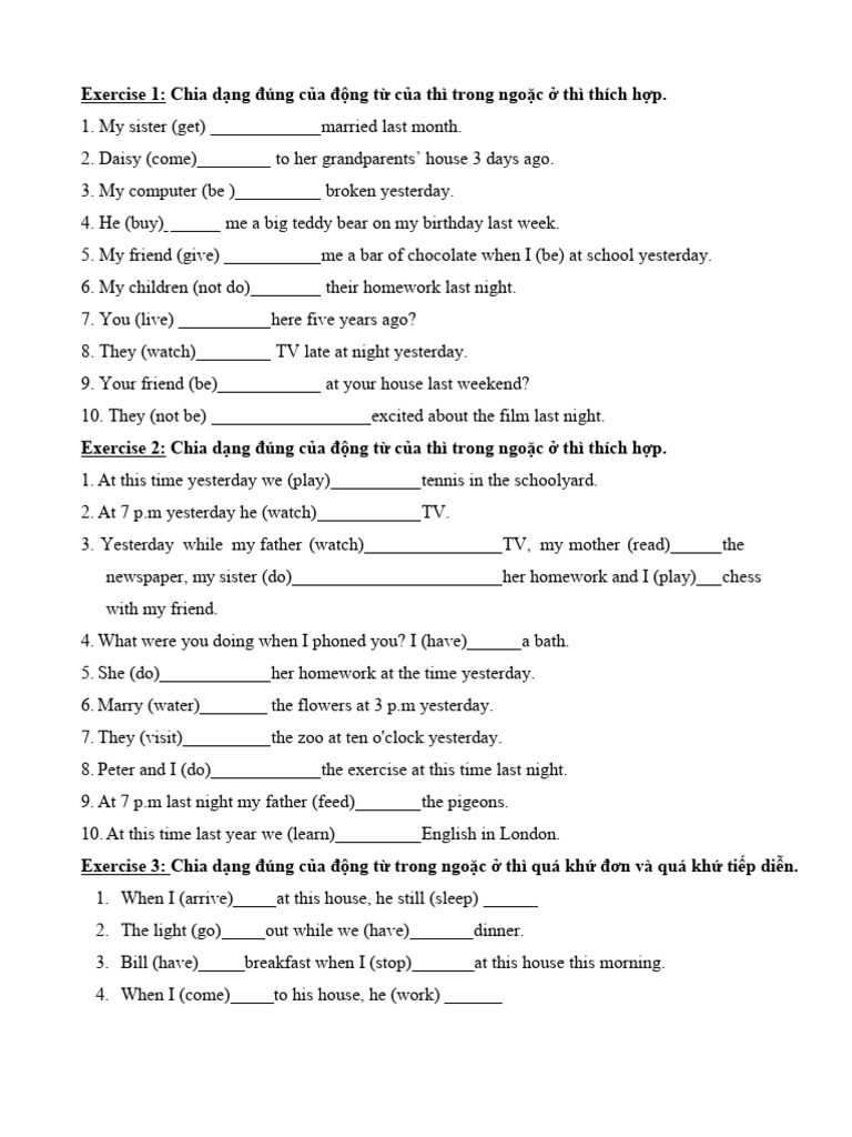 Bài Tập QKĐ - QKTD | PDF