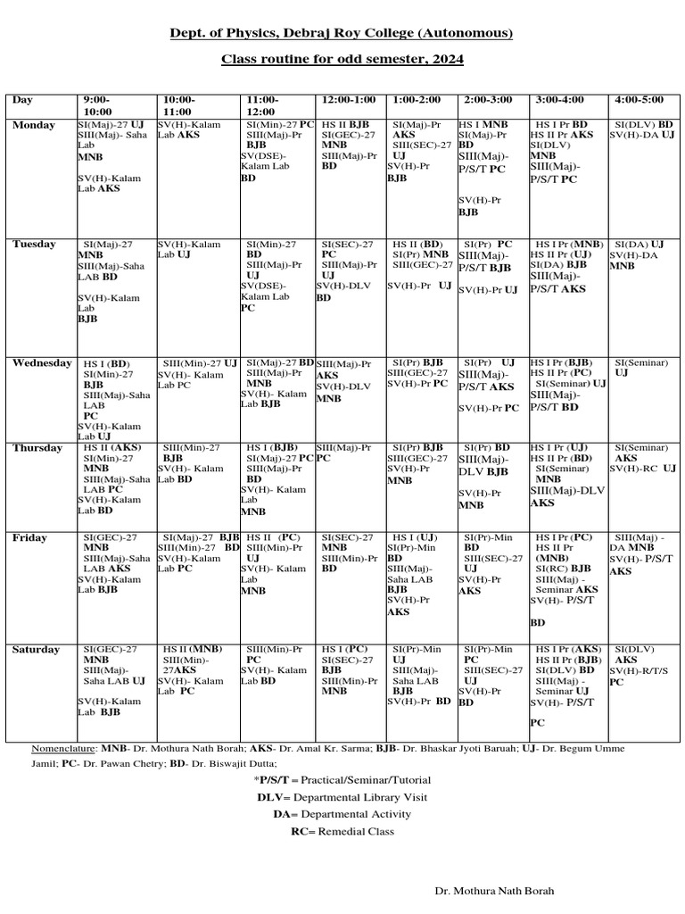 New Revised - Routine - Physics 2024 - Odd Sem | PDF