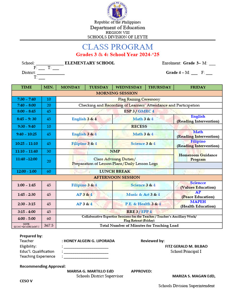 Grades 3 & 4 Class Program 2024-25 | PDF | Schools