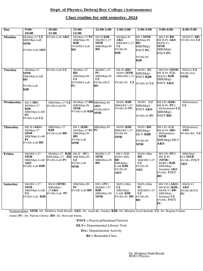 Revised - Routine - Physics 2024 - Odd Sem - 240805 - 085427 | PDF