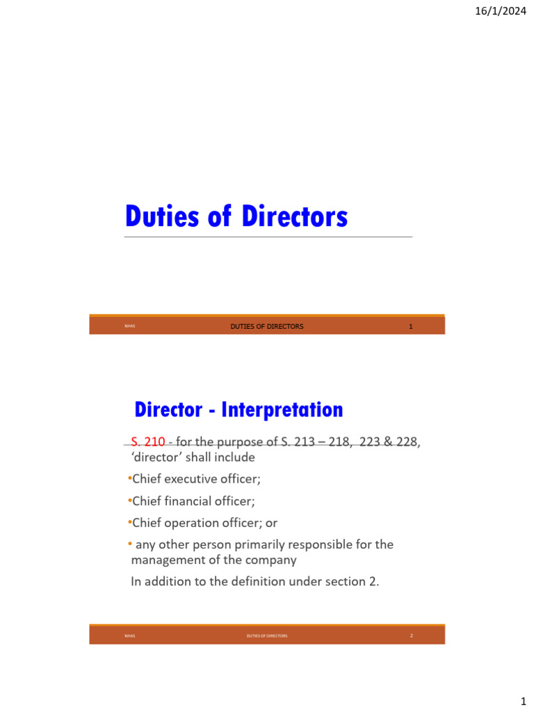 c13 GLUL - Duties of Directors | PDF | Fiduciary | Chief Financial Officer