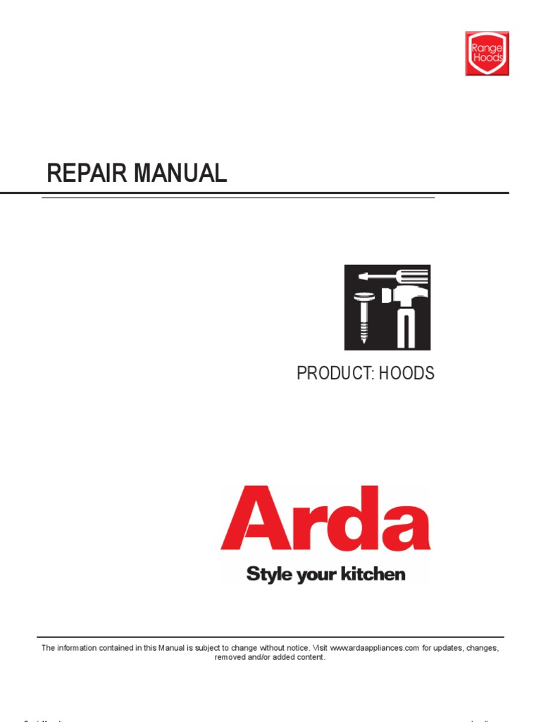 Arda Appliances Hood Repair Manual | PDF | Washer (Hardware) | Screw