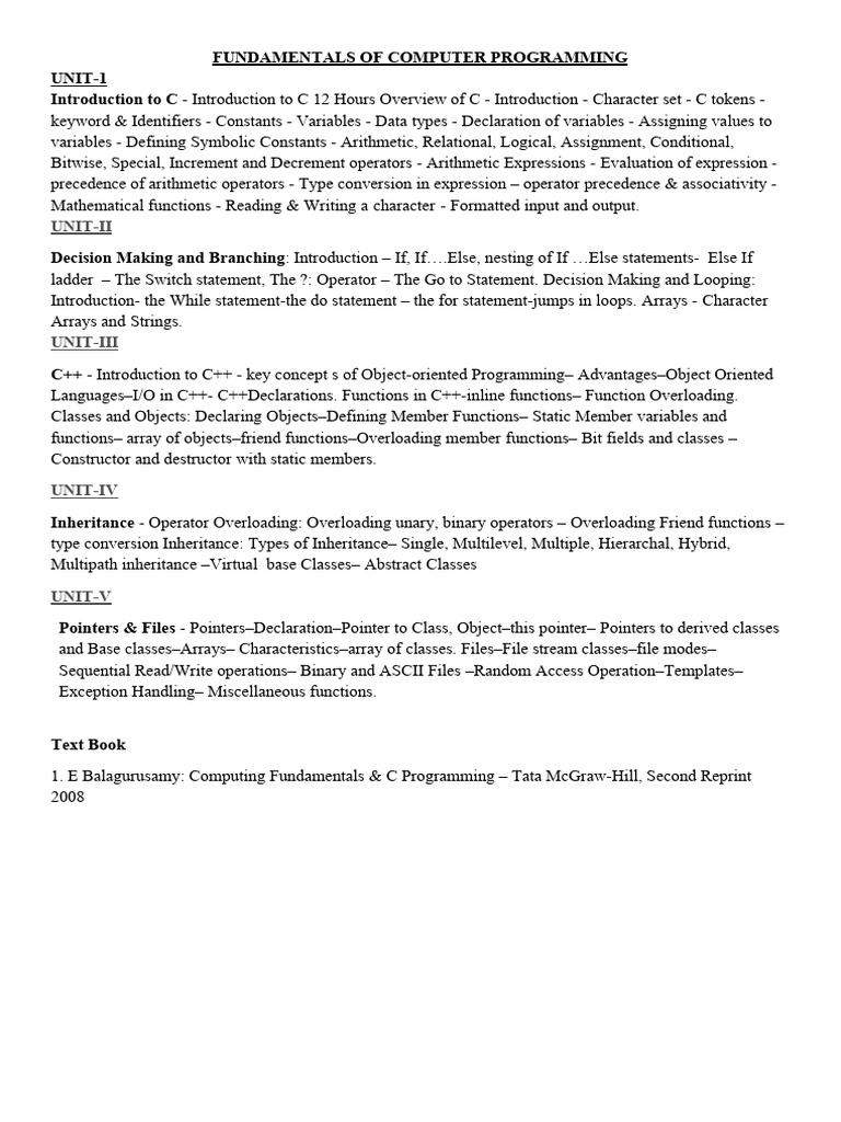 Fundamentals of Computer Programming - Unit I | PDF | Integer (Computer ... Fundamentals of Computer Programming - Unit I | PDF | Integer (Computer ...