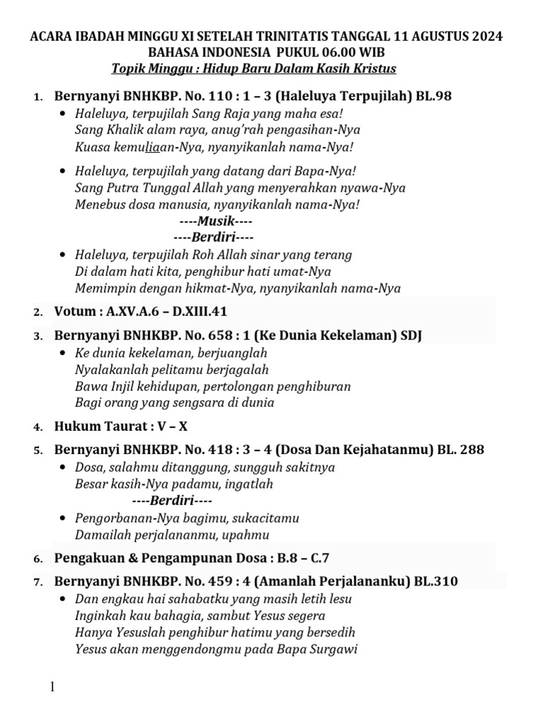 Acara Minggu 11 Agustus 2024 (Bhs. Indo) | PDF