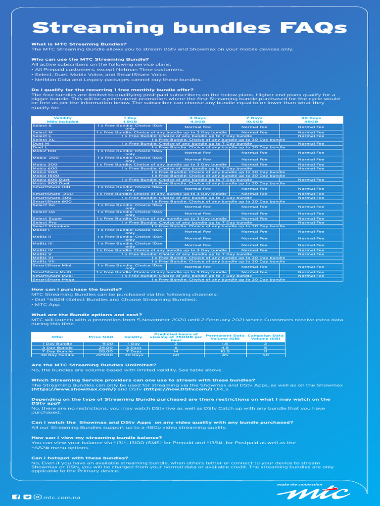 MTC Namibia Streaming Bundles Faqs | PDF | Ios | Mobile App