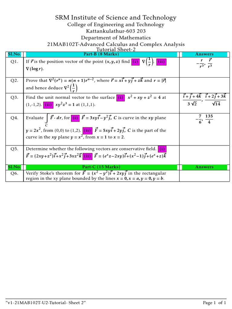 Advanced Calculus Tutorial Sheet 2 | PDF | Linear Algebra ...