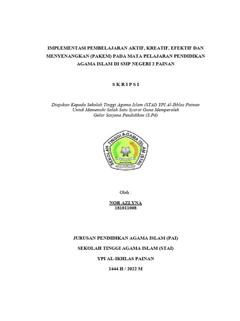 Contoh Proposal Skripsi PAI | PDF
