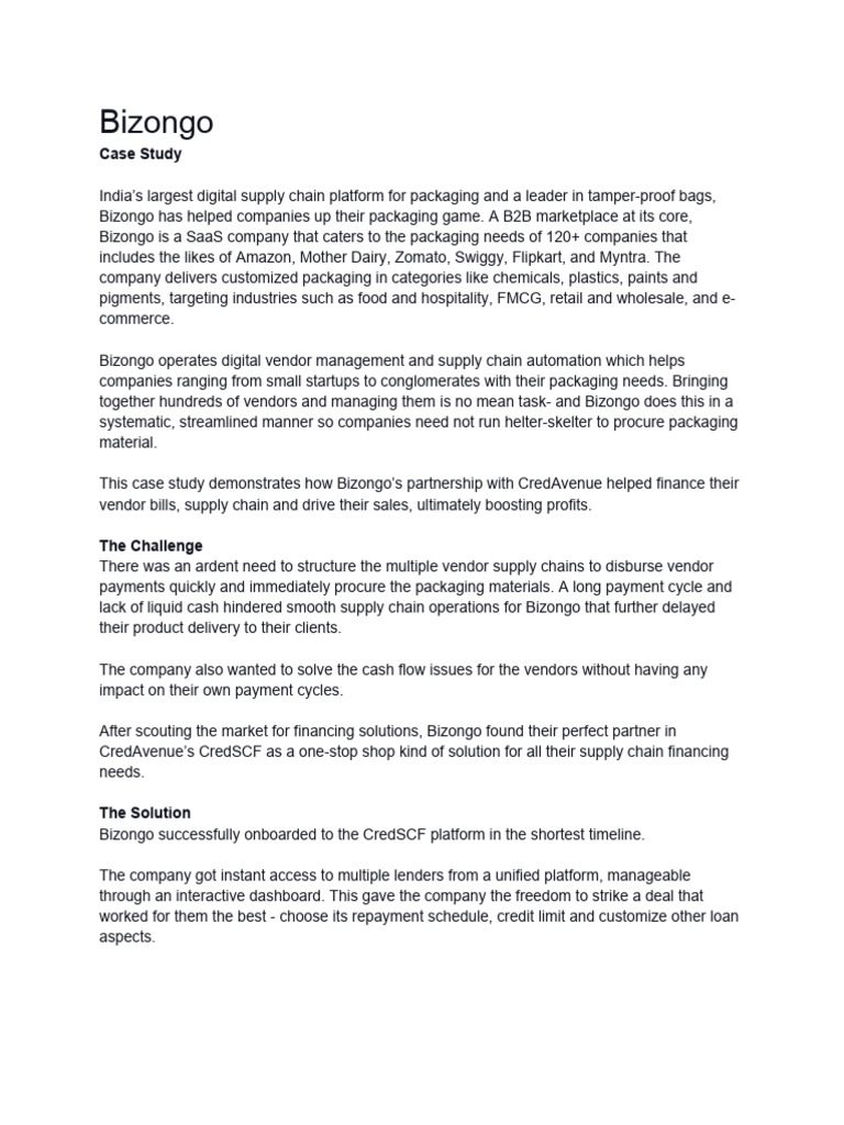 (CredAvenue) Bizongo - Case Study | PDF | Debt | Loans