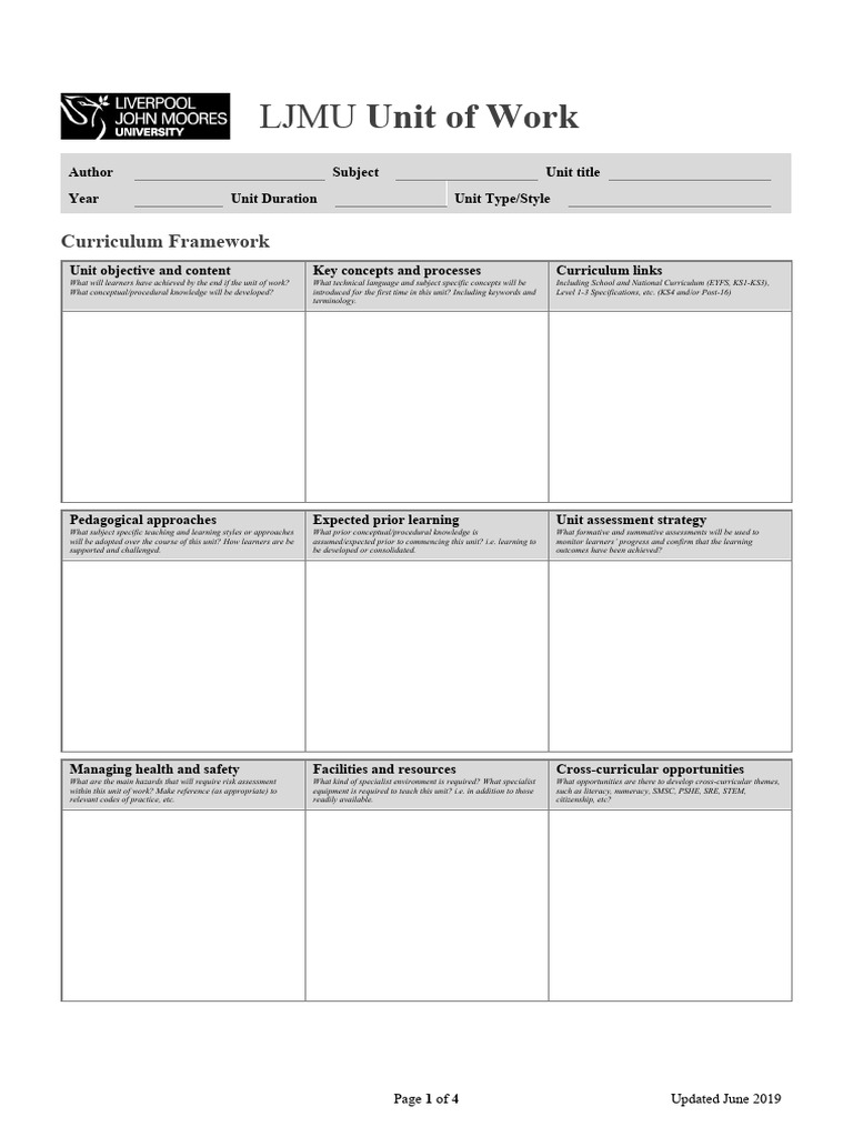 LJMU Unit of Work | PDF | Educational Assessment | Learning