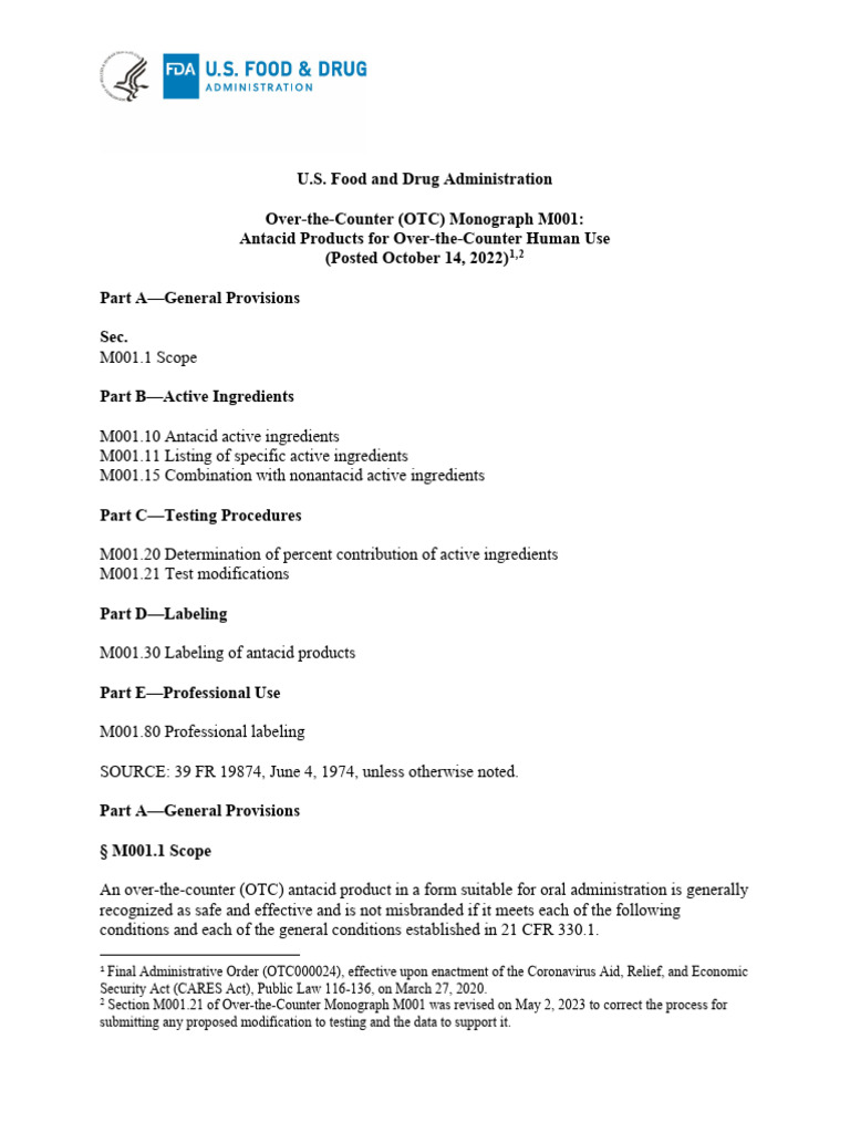 OTC Antacid Products Monograph M001 | PDF | Over The Counter Drug ...