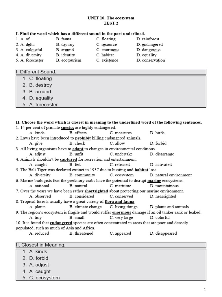 Ecosystem Test Unit 10 Answers | PDF | Physical Geography | Systems Ecology