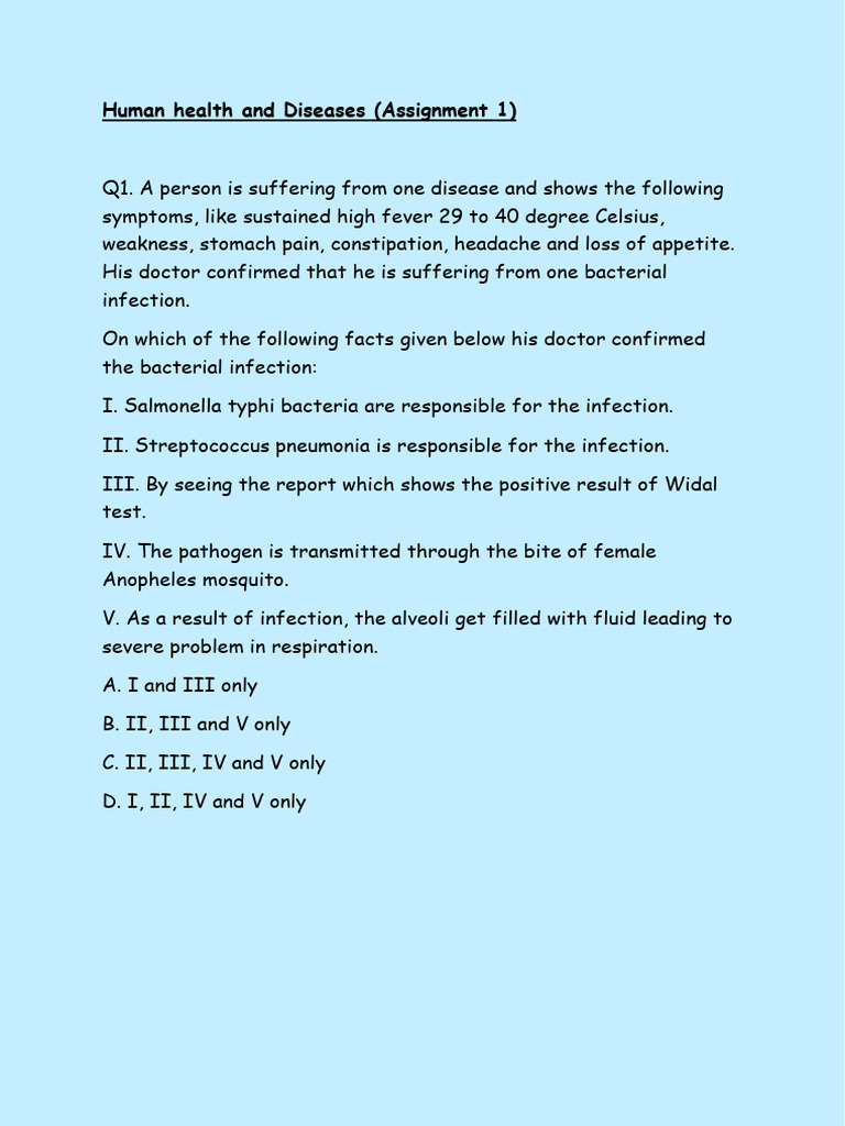 Human health and Diseases (Assignment 1) | PDF | Infection | Pathogen