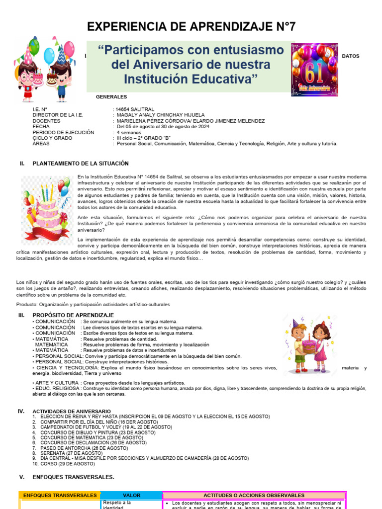 Eda 7 - Aniversario 14654 | PDF | Aprendizaje | Observación