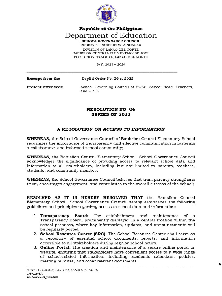 SGC-Resolution On Access To Information (Functionality 11A) | PDF | Governance | Information