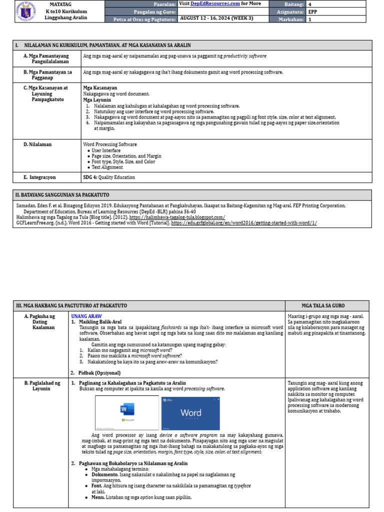 DLL Matatag - Epp 4 Q1 W3 | PDF
