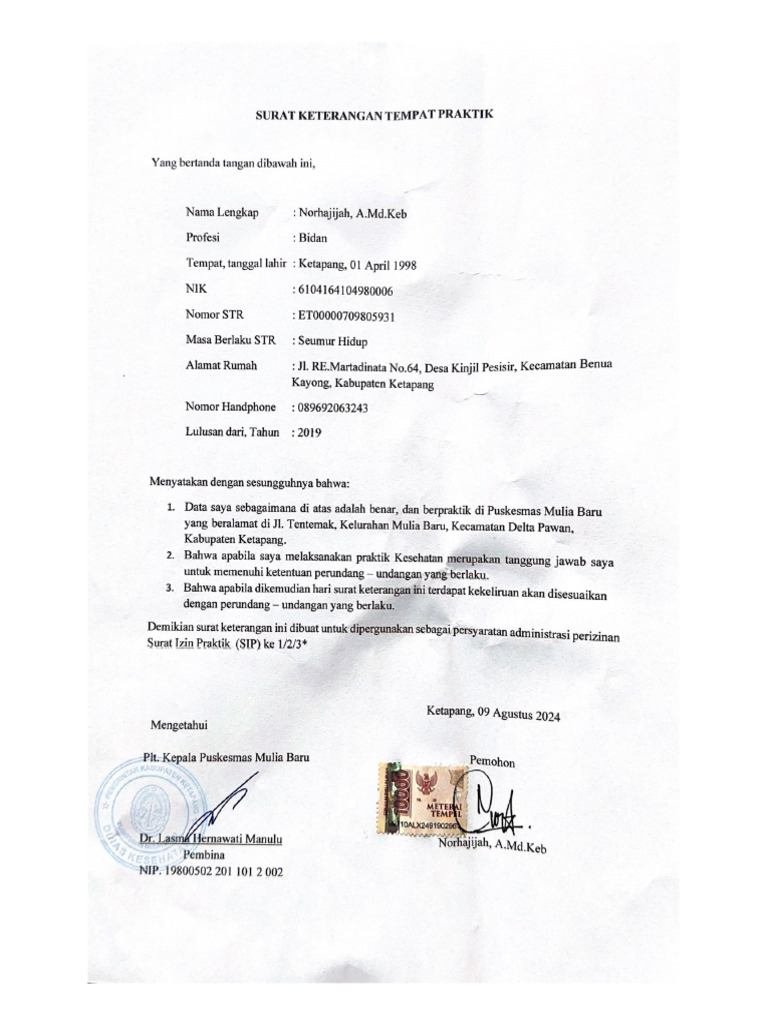 Surat Keterangan Tempat Praktik | PDF