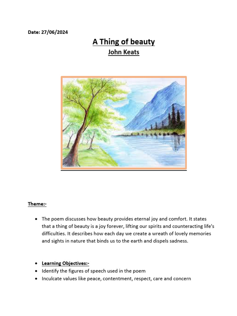 A Thing of Beauty - Notes | PDF | Beauty | Psychology