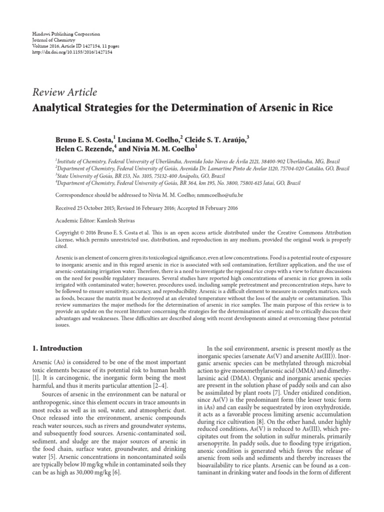 Analytical Strategies For The Determination of Ars | PDF | Arsenic | Rice