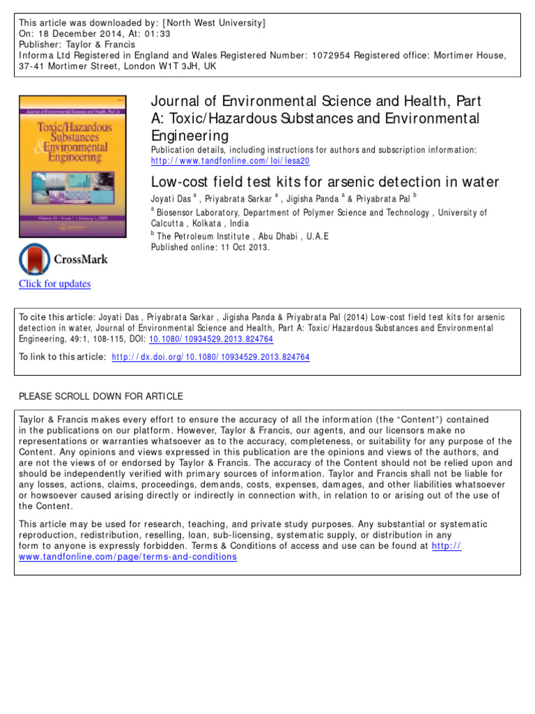 Low-Cost Arsenic Detection Kits | PDF | Arsenic | Atomic Absorption ...