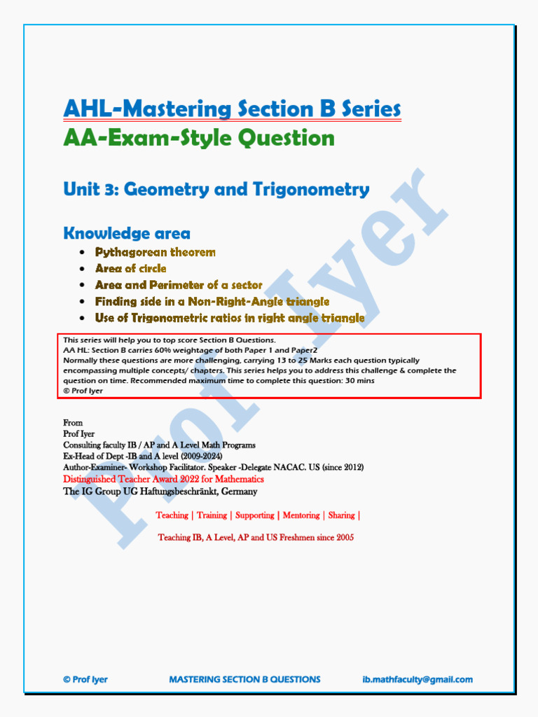 Mastering Section B Unit 3 Trigonometry And Geometry 27 Marks Aa Hl