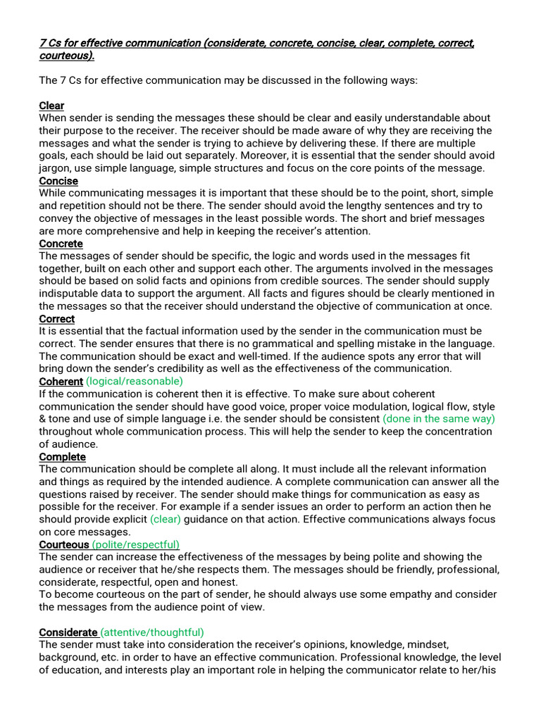 7 Cs Of Communication For Student Pdf