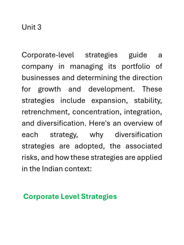 Unit 3 Strategic Management | PDF | Diversification (Finance ...