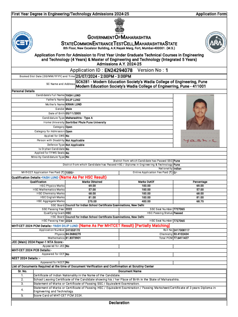 State Common Entrance Test Cell, Government of Maharashtra - .. | PDF ...