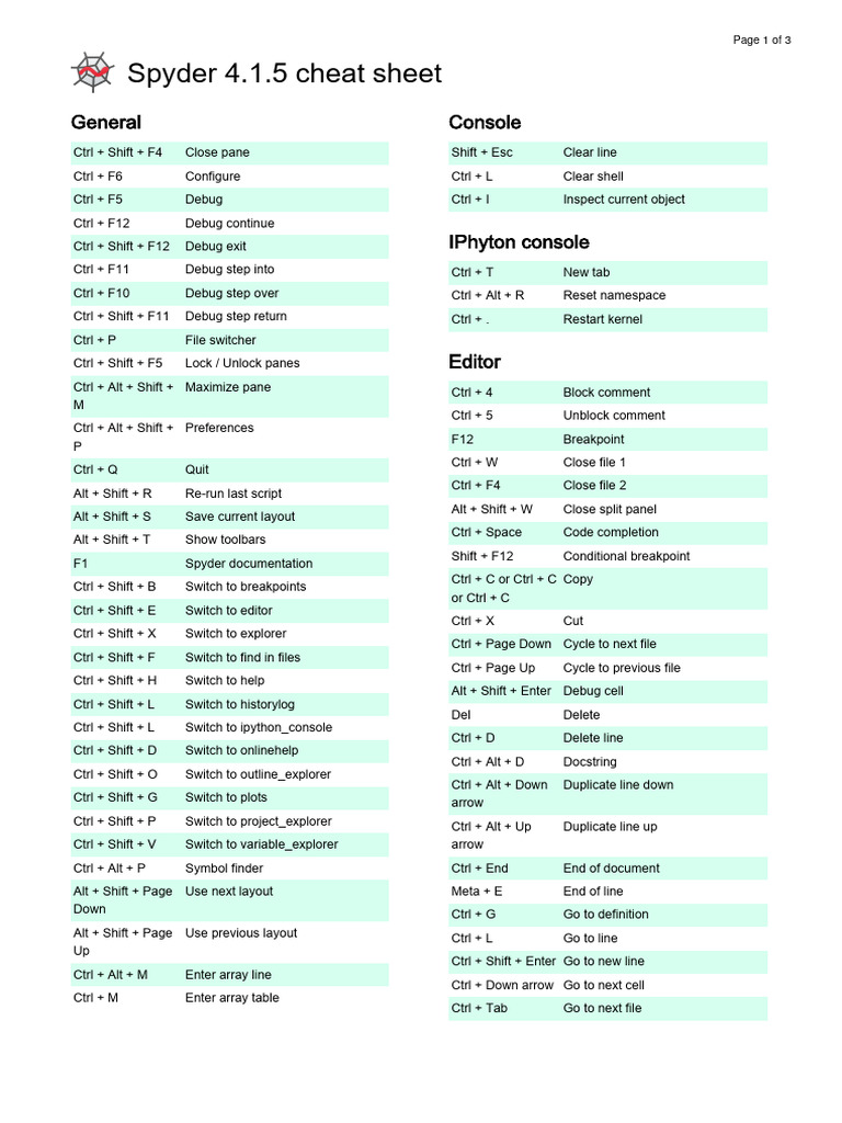 Spyder 4 1 5 Shortcuts | PDF | Software | Text