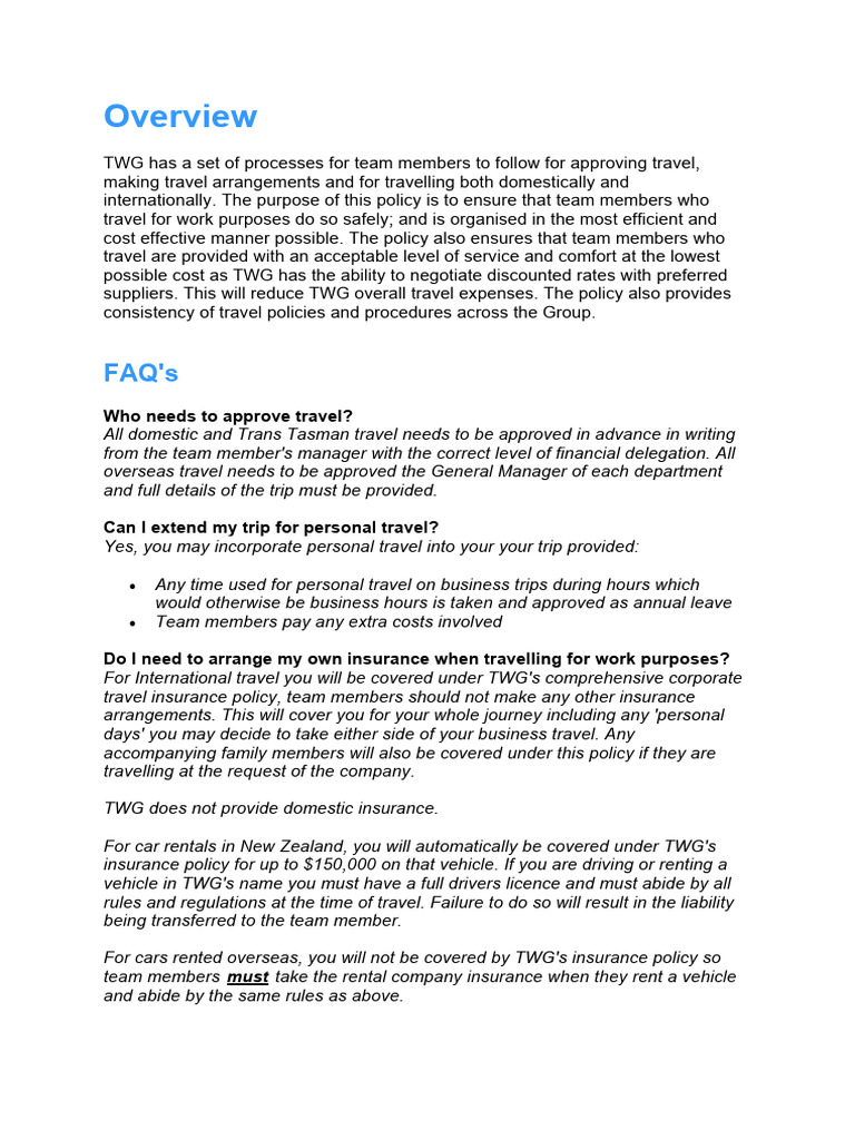 TWG Travel Approval and Policy Guide | PDF