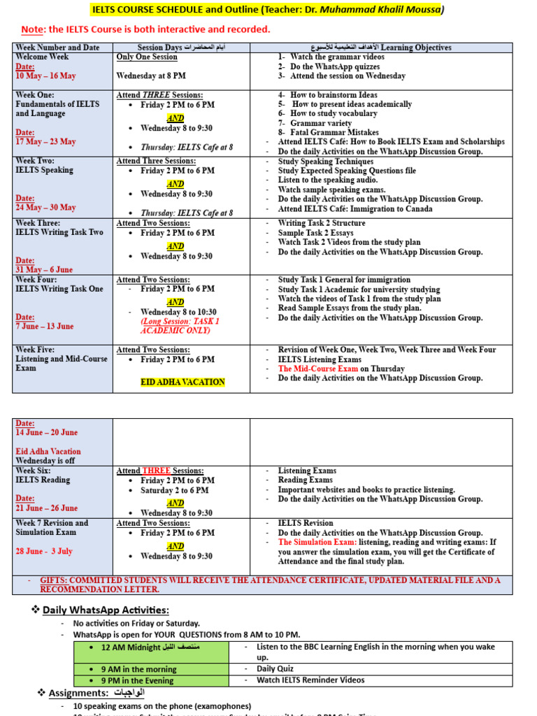 Course Schedule and Outline (Summer 2024) Important Dates | PDF ...