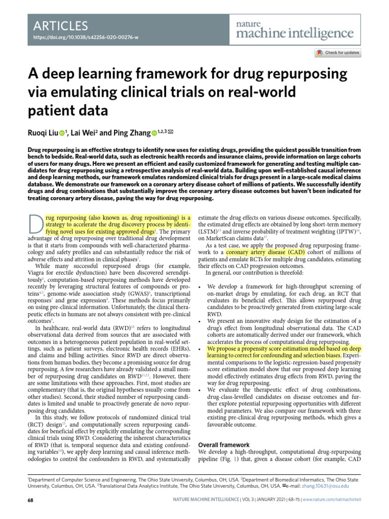 A Deep Learning Framework For Drug Repurposing Via Emulating Clinical Trials On Real-World ...