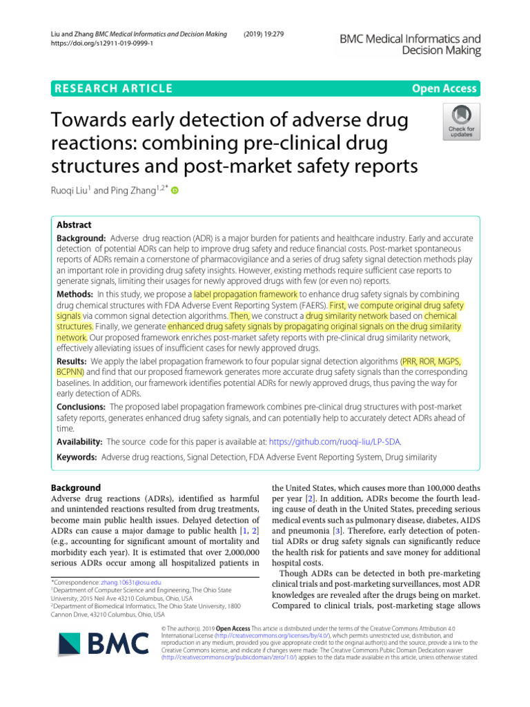 Towards Early Detection Of Adverse Drug Reactions Combining Pre Clinical Drug Structures And