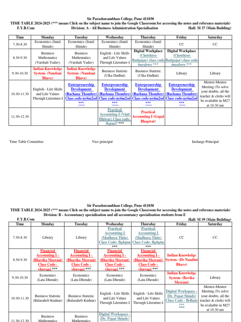 Final Class TimeTable 24-25 9 July with Links | PDF | Economies ...