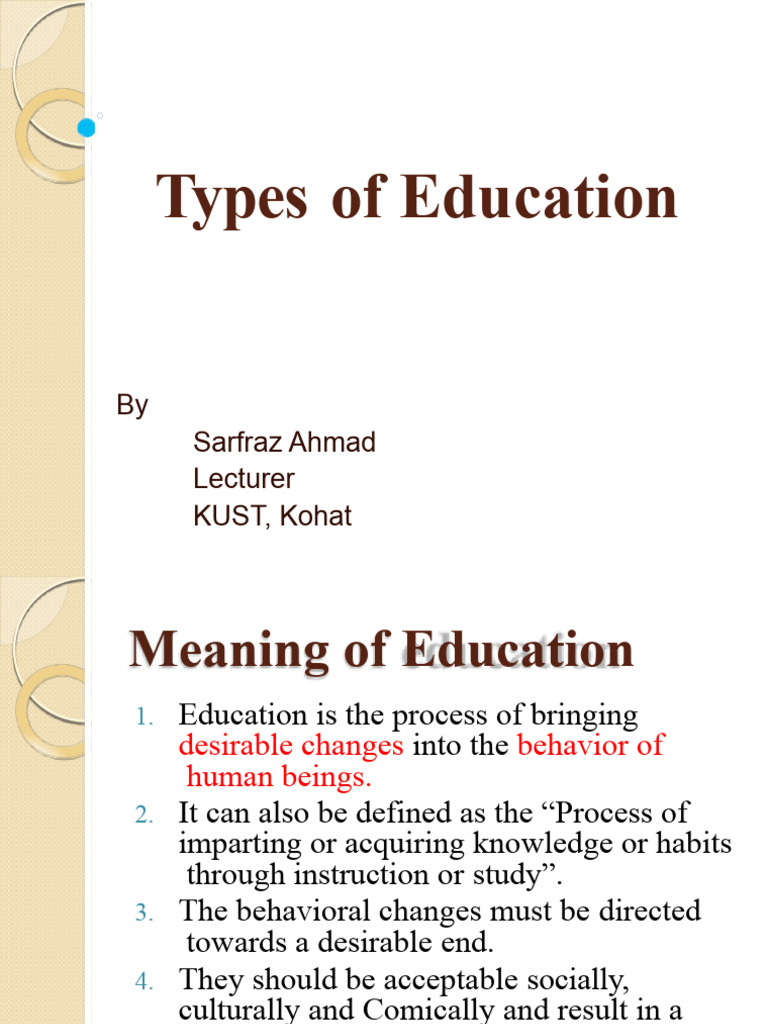 Understanding Types of Education | PDF | Curriculum | Learning