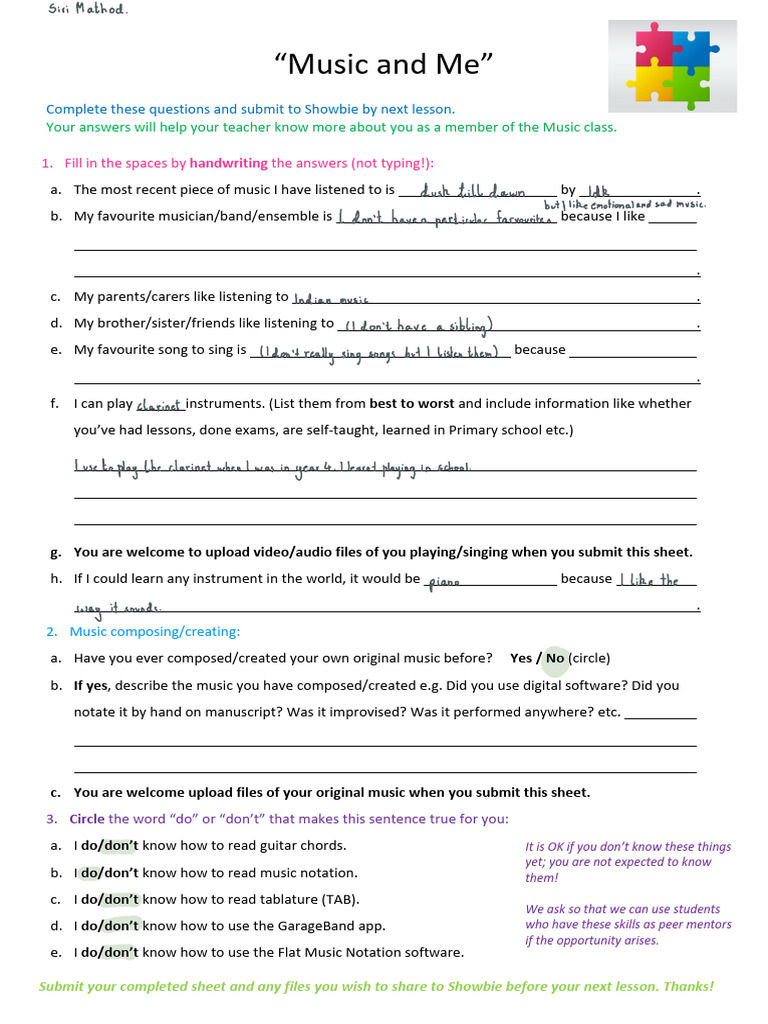 Music+and+Me Activity+Sheet | PDF | Musicology | Performing Arts
