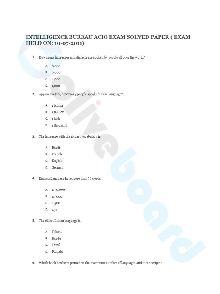 Ib Acio 2011 Solved Previous Year Question Paper | PDF | Nobel Prize