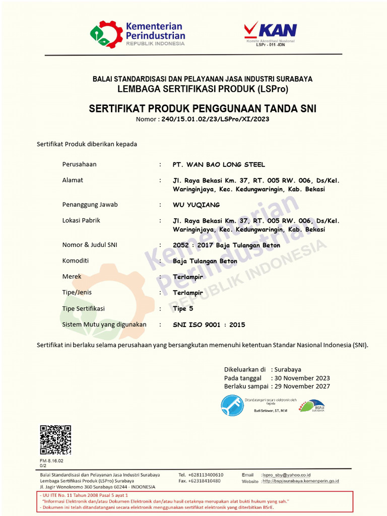 PT. Wan Bao Long Steel Terbaru | PDF