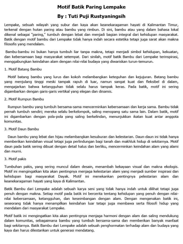 Motif Batik Bambu Lempake dan Maknanya | PDF